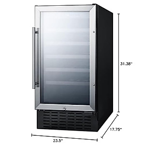 Summit SWC1840BADA 18"" ADA Compliant Built-In Wine Cellar with 34 Bottle Capacity Black Cabinet 5 Wood Shelves and Automatic Defrost in Stainless Steel