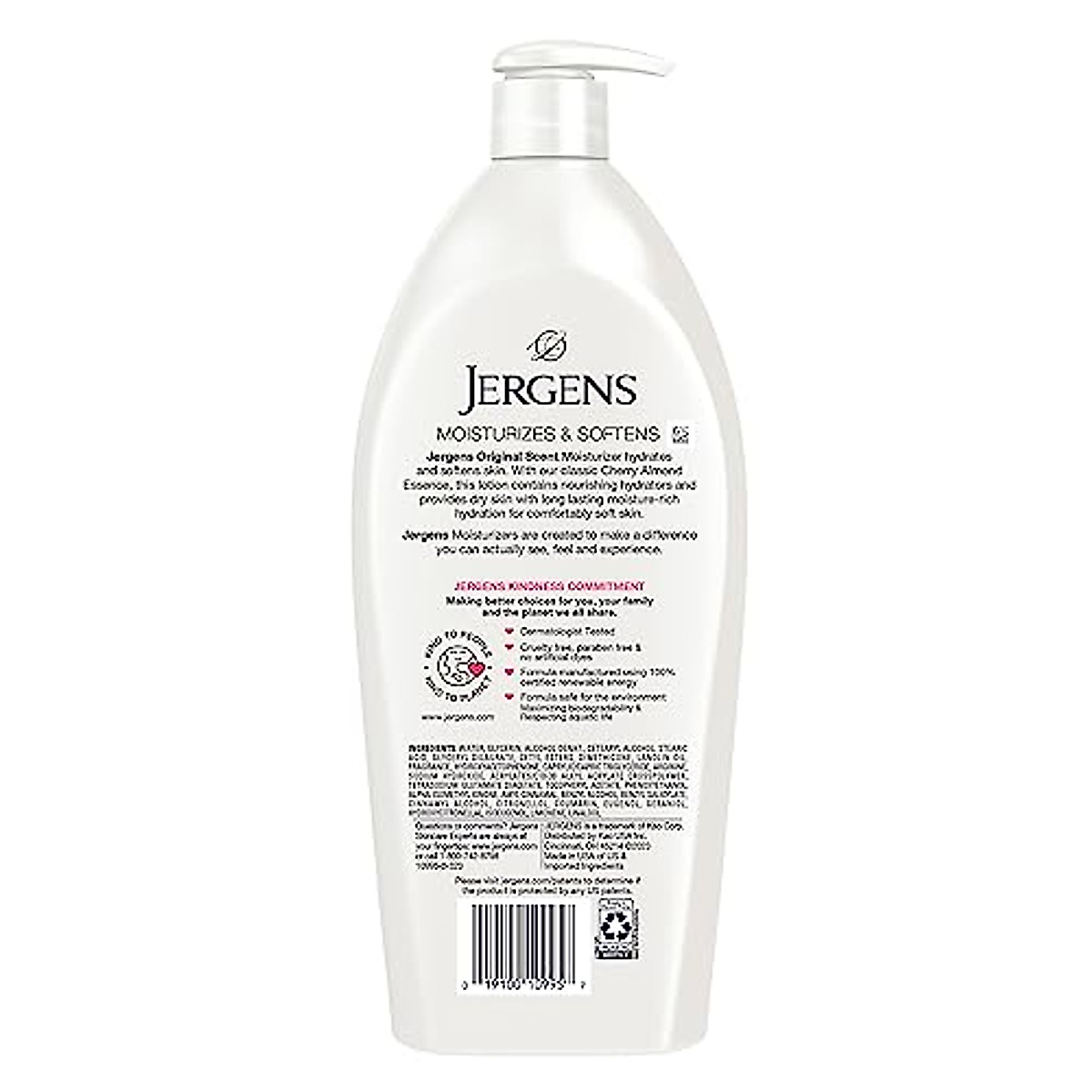 Jergens Original Scent Dry Skin Lotion, Body and Hand Moisturizer for Long Lasting Skin Hydration, with HYDRALUCENCE blend and Cherry Almond Essence, 32 Ounce