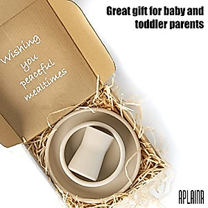 APLAINR Weighted Silicone Baby Led Weaning Supplies First Feeding Set | Includes Plate Bowl and Cup (Cream)