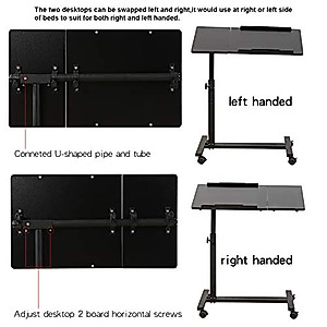 TigerDad Over Bed Table with Wheels Adjustable | Rolling Laptop Table Overbed Desk Hospital Tray Table Sofa Chair Side Table (Black)