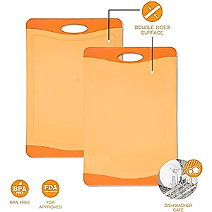 Raj Plastic Cutting Board Reversible Cutting board, Dishwasher Safe, Chopping Boards, Juice Groove, Large Handle, Non-Slip, BPA Free (Small, Red, Green & Orange)