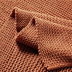 TREELY Knitted Throw Blanket Rust Orange Knit Throw Blanket for Couch Sofa Beach Chair, 50" x 60"