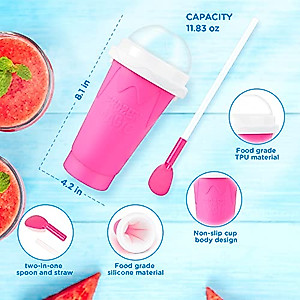 Slushy Cup Slushie Cup, Slushy Maker Cup, Quick Frozen Magic Squeeze Cup, Double Layer Slush Cup Squeeze, Homemade Summer DIY Milk Shake Ice Cream Maker, Cool Stuff Birthday Gifts for Kids (Pink)