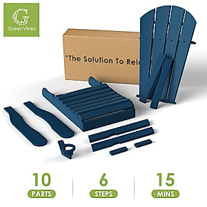GREENVINES Folding-Adirondack-Chairs-Set-of-4 | HDPE Plastic | Fire Pit Chair | All Weather | Cup Holder | Blue | for Deck Backyard Patio Outdoor Garden