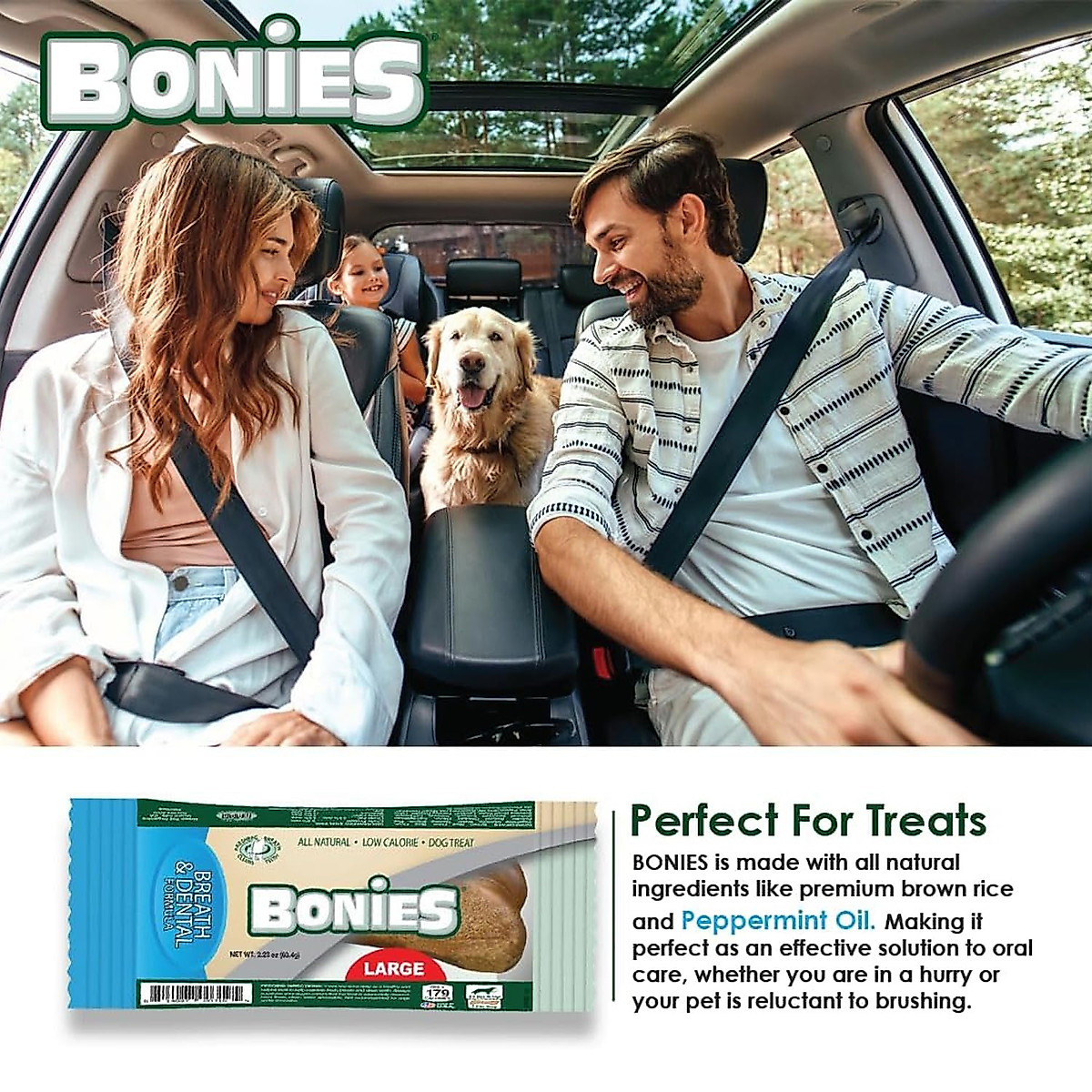 Bonies Natural Breath and Dental Formula Large-Sized Single Bone - All-Natural Ingredients, Fresh Breath, Cleans Teeth, Low Calories, Chicken Flavor, 1 Bone
