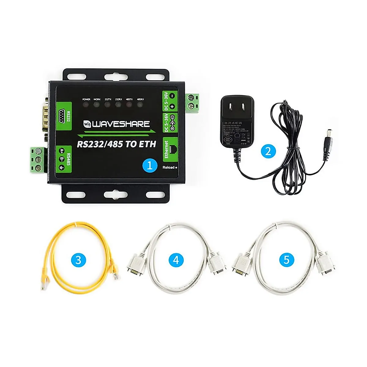 Coolwell Waveshare RS485 to Ethernet Converter Industrial RS232/RS485 to RJ45 Converer Dual Serial Ports Bi-directional Rransparent Data Transmission