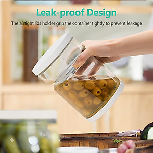 ForTidy Pickle and Olive Container with Strainer Flip - 50 OZ Airtight Glass Jar for Pickle Lover, Versatile Food Keeper, Kitchen Organization Must-Have, BPA-Free, Dishwasher Safe (White)