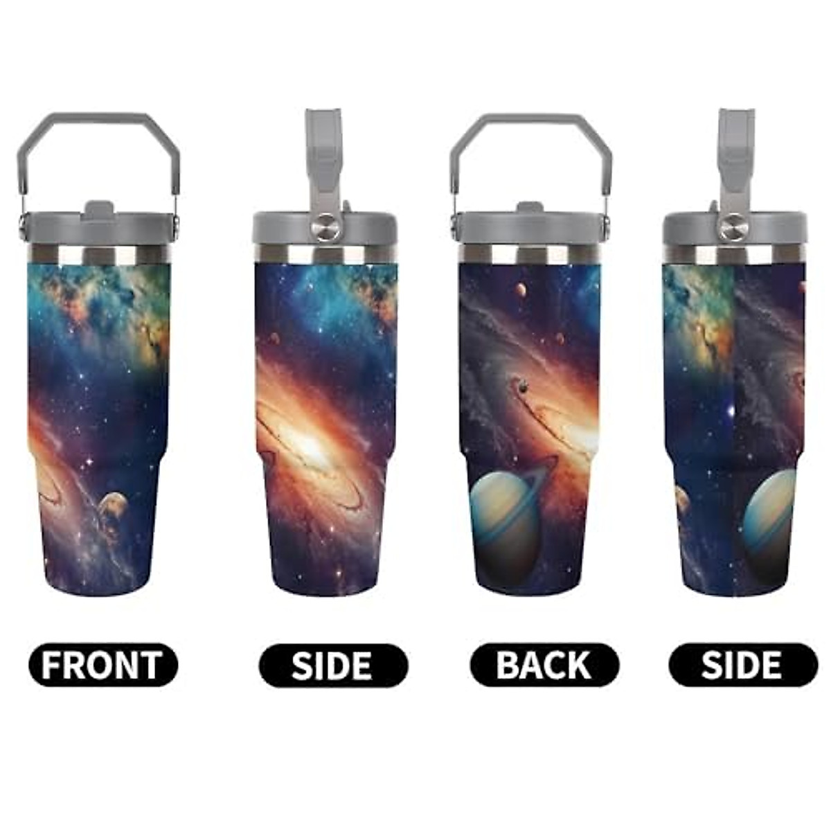 BWQJKUO Large Capacity Car Cup 30 Oz Stainless Steel Universe Galaxy Outer Space Printed Travel Mug Leak-proof Flip Straw Tumbler with Handle,keeps Cold Or Ho