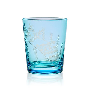 Fitz and Floyd Wildflower Set of 4 Double Old Fashioned Rocks Whiskey Glass, 12 Ounce, Blue