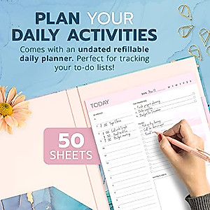 Blue Clipboard Folio with Daily Planner To Do List Notepad, Cute Clipboard Folder, Office Gift for Women, Teal Marble Clipfolio, Pastel Aesthetic Notebook, Clipboard Padfolio with Pocket