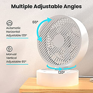 XONHUALX Desk Fan with LED Lights, 7.5-Inch Auto Oscillating Table Fan with 3 Wind Speed USB Powered, Quiet Portable Desktop Fan for Bedroom, Office, Living Room