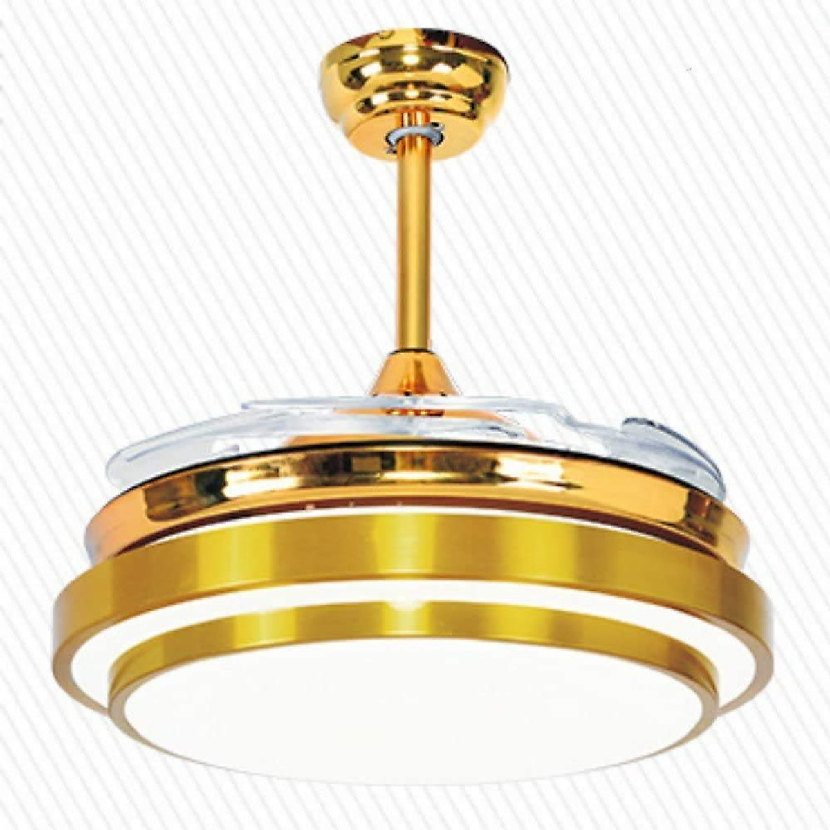 Lighting Groups 42" Retractable Reversible Ceiling Fans with LED Light Remote Control 4 Invisible Clear ABS Blades Livingroom Diningroom Fan Chandelier Indoor Ceiling Light Kits with Fans (Gold-01)