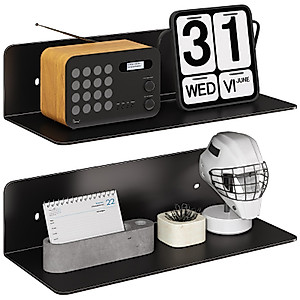 Dr.DJ Floating Shelves Metal Wall Mounted Set of 2 Black- Easily Expand Wall Space - Metal Hanging Shelves Display Shelves for Wall Storage for Bedroom, Gaming Room, Living Room, Bathroom, Office