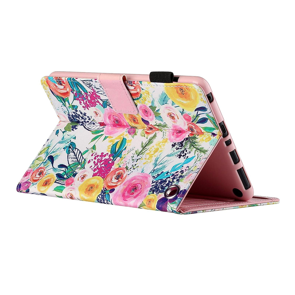 MonsDirect for Amazon Kindle Fire HD 8 & 8 Plus Case (12th/10th Generation 2024/2022/2020 Release), PU Leather Stand Cover, Auto Wake/Sleep with Pen Holder for Fire HD 8/8 Plus 2024/2022/2020, Rose