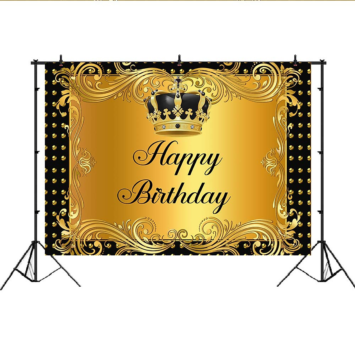 Lofaris Royal Little Prince Party Backdrop Black and Gold Crown Curtain Happy Birthday Background Little Boy First Birthday Party Decoration Supplies Cake Table Banner7x5ft