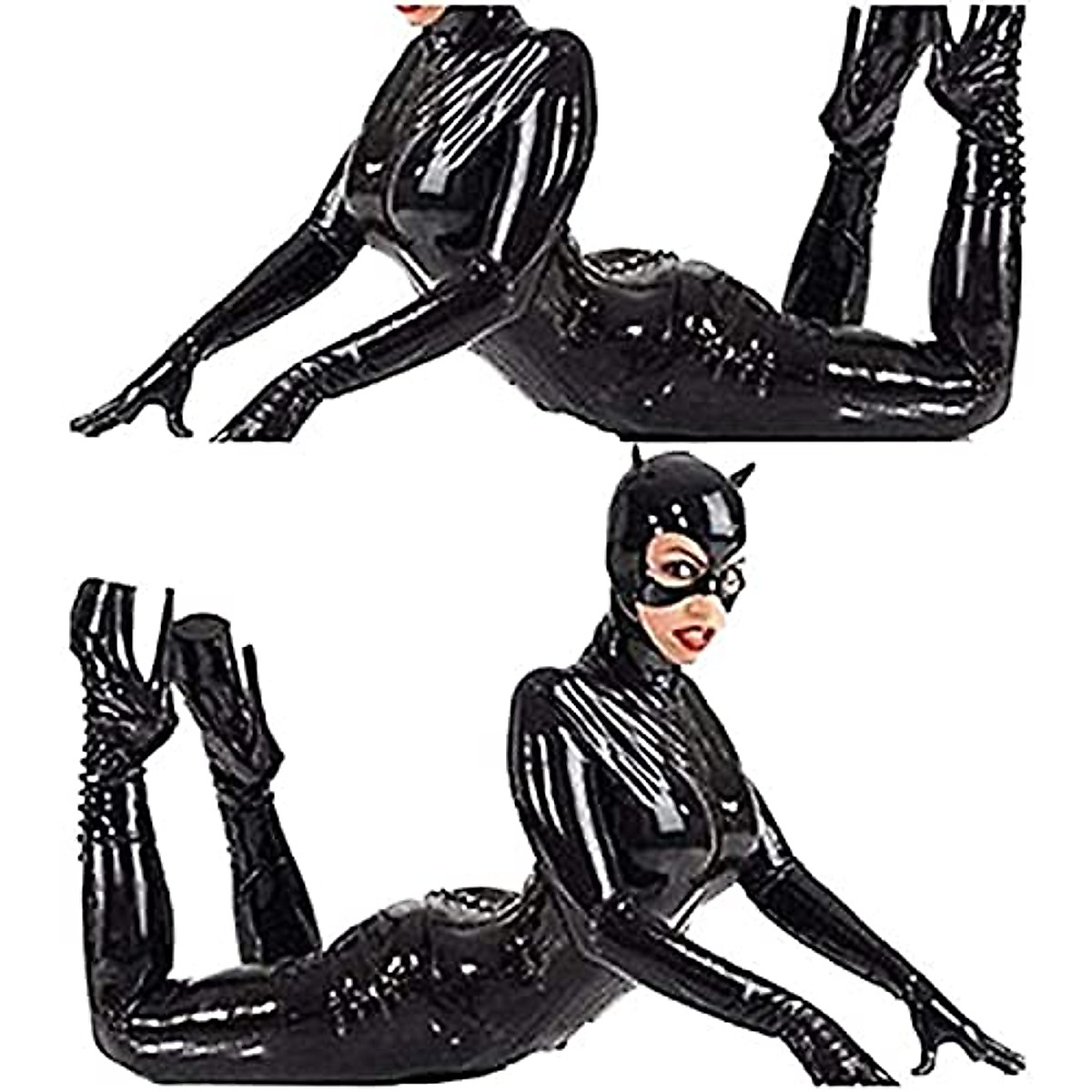 ZSQBQ Women Sexy Wetlook Latex Catsuit Skinny Costumes Black