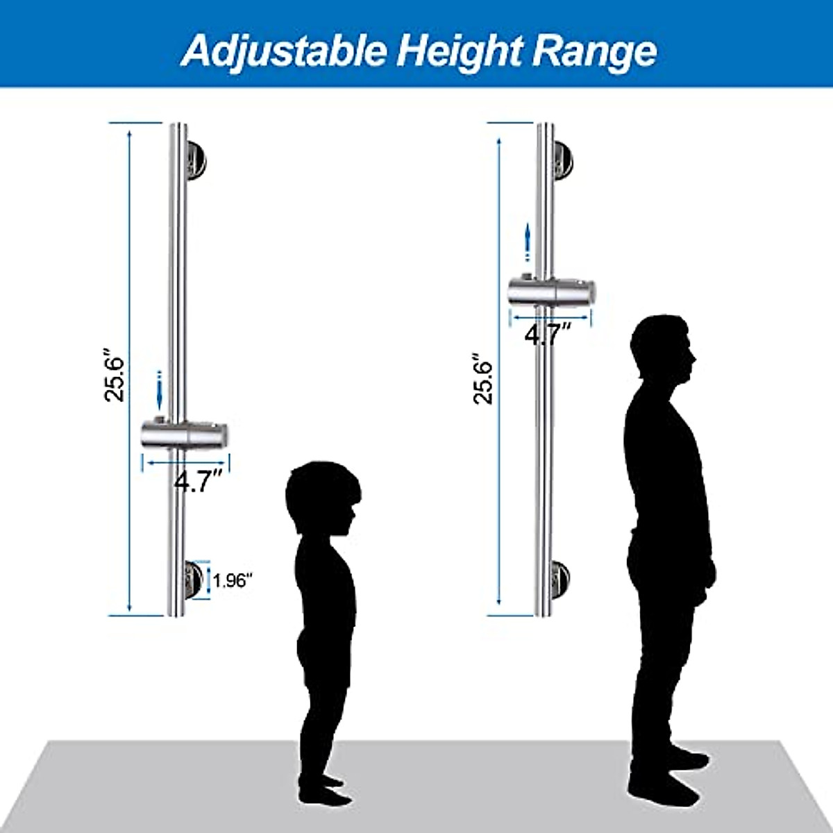 BANGPU Chrome Shower Slide Bar, Bathroom Shower Slide Bar with Adjustable Handheld Shower Holder, Stainless Steel Slide Slide Bar Wall Mount