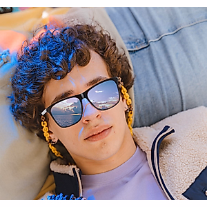 Men's and women's fashion square frame aluminum magnesium leg polarized sunglasses UV400 protection (L-A387 black+blue+pink)