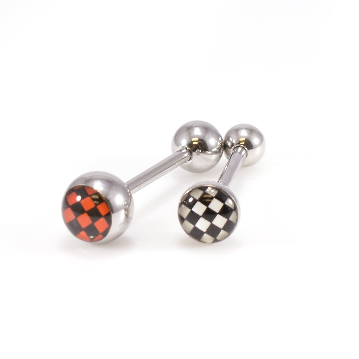 Pierce Plex Package of Two Tongue Barbell with Checker Board Design, Tongue ring with Unique designed ball.