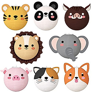 8 pcs Animal Paper Lanterns, VEINARDYL Party Decorations Barnyard Farm Lanterns Party Hanging Lanterns for Kids Baby Shower Western Cowboy Theme Birthday Party Decorations Supplies