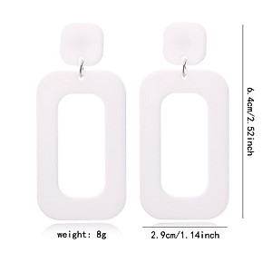 CHUNYANAN Boho Elegant Retro Simple Acrylic White Geometric Square Hollow Earrings for Women White Minimalist Statement Hypoallergenic Drop Earrings (White Hollow Earrings)