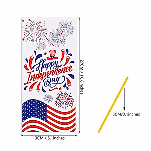 Yaroelrd 100 Pieces Patriotic Cello Bag Independence Day Cellophane Gift Bag with Gold Twist Tie for Independence Day Sports Event Party Decorations 4 Styles