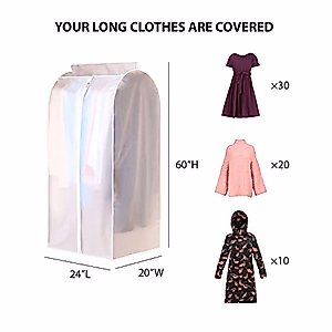 Garment Bags for Hanging Clothes Fully Sealed, Large Dustproof Hanging Clothing Storage Bags, Garment Cover Wardrobe Clothes Protector for Dress, Suit, Coat, Large Clothes (60"H×24"L×20"W, 2-Pack Translucent)