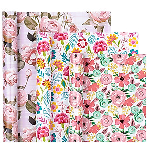 WRAPAHOLIC Wrapping Paper Roll - Mini Roll - 3 Rolls - 17 Inch X 120 Inch Per Roll - Elegant Floral for Wedding, Birthday, Holiday, Baby Shower
