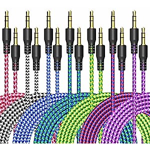 UMECORE AUX Cord for Car, 7 Pack 3.5mm Auxiliary Audio Cable, Stereo AUX Cable with Flexible Nylon Braided Cords for Car iPad iPhone Samsung Galaxy Google Pixel Tablet PC Headphone Speaker Mic