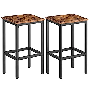 HOOBRO Bar Stools, Set of 2 Bar Chairs with Footrest, Black Steel Frame, Adjustable Feet, for Living Room, Dining Room, Kitchen, Industrial Design, Rustic Brown BF65BY01G1