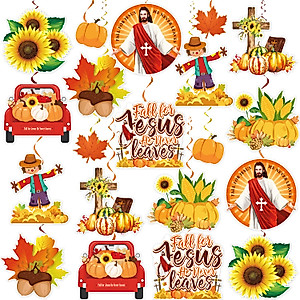 40 Pcs Fall For Jesus He Never Leaves Hanging Decorations, NO-DIY Fall Party Decorations Hanging Swirls, Christian Fall Decorations Whirls Glitter Foil Ceiling Swirls