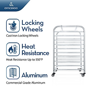 OFFICEROO Bakery Bun Pan Speed Rack - Half Sheet Only, Size Adjusted, Food Trays Cart, for Commercial Baking and Bakers (10 Tiers), Trays Not Included