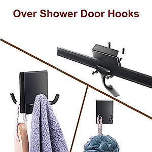Holensun Towel Hooks Over Shower Door 0.32-0.39in Frameless Glass Hanger for Bathroom Matte Nickel Razor Squeegee Loofah Robe Holder 2 Pack (Black)