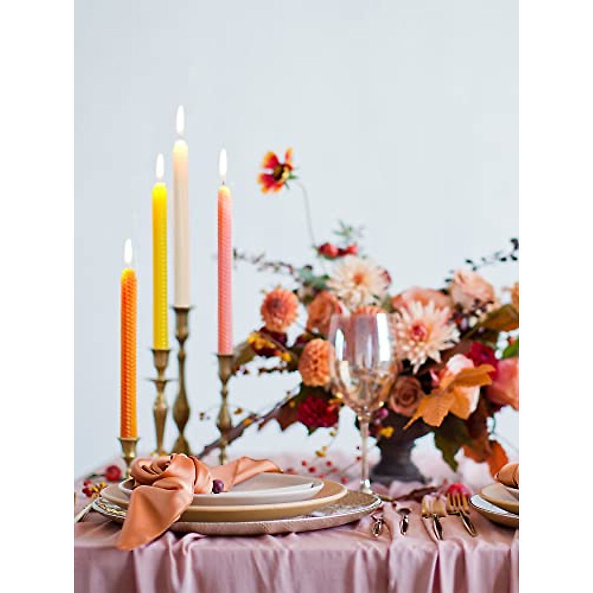 42 Pcs Beeswax Handmade Taper Candles Dripless Wax Candles Colorful Beeswax Candles 9 Inch Long Tapered Candles Honeycomb Candles for Christmas Dinner Party