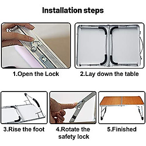 Jucaifu Foldable Laptop Table, Bed Desk, Breakfast Serving Bed Tray, Portable Mini Picnic Table & Ultra Lightweight, Folds in Half with Inner Storage Space (Bamboo Wood Grain)