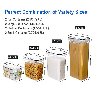 8 PCS Plastic Storage Containers for Kitchen Pantry Organization and Storage,Airtight Food Storage Containers Set with Lids, Cereal and Sugar