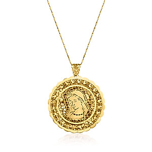 Ross-Simons Italian 14kt Yellow Gold Virgin Mary Filigree Medallion Pendant