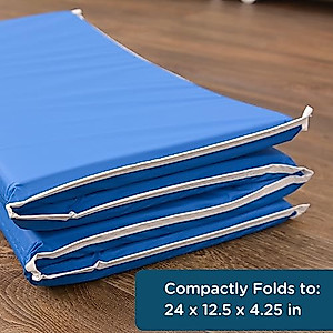 Children's Factory - CF400-052 1" Tough Duty Folding Blue Rest Mat for Toddlers & Kids, 4-Fold Daycare Sleeping Floor Mat, Portable Foam Napping Mats, 10 Pack
