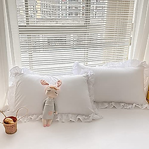 MOOWOO Chic Ruffle Lace Polyester Duvet Cover Set -Girl White Bedding-2 Piece Twin Duvet Cover with Zipper Closure -Ultra Soft and Light Weight(White, Twin)