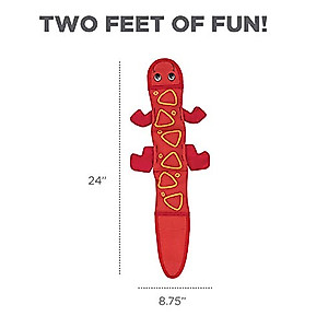 Outward Hound Fire Biterz Red Lizard Plush Firehose Material Interactive Dog Toy, Large