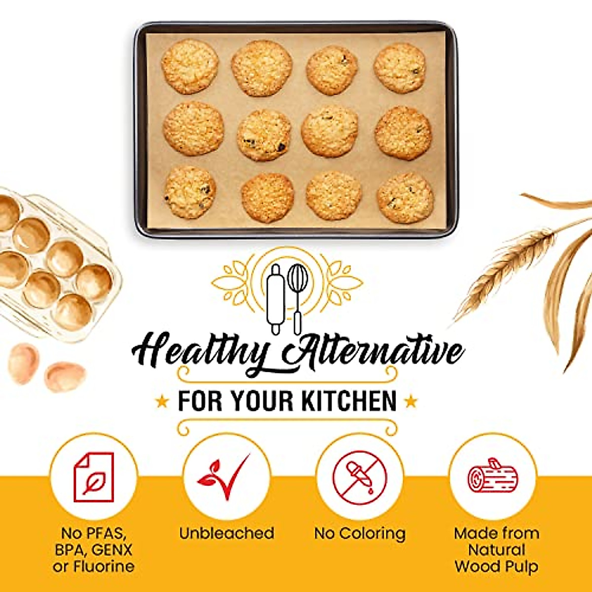 Parchment Paper Baking Sheets by Baker's Signature | Precut Non-Stick & Unbleached - Will Not Curl or Burn - Non-Toxic & Comes in Convenient Packaging - 12x16 Inch Pack of 120