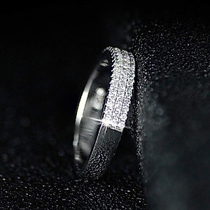 XINQI Platinum or Gold Plated 3-Row Round-Cut Pave Band Ring Zirconia Engagement Wedding Bands Wedding Ring for Women Anniversary Eternity Band Width Rings CZ Engagement Bridal Ring (9)