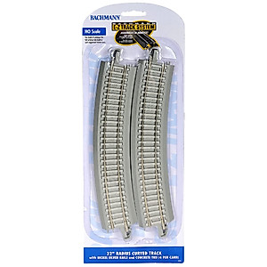 Bachmann Trains - E-Z Track® Nickel Silver Track with Concrete Ties ON Gray Roadbed - 22” Radius Curved Track (4/Card) - HO Scale