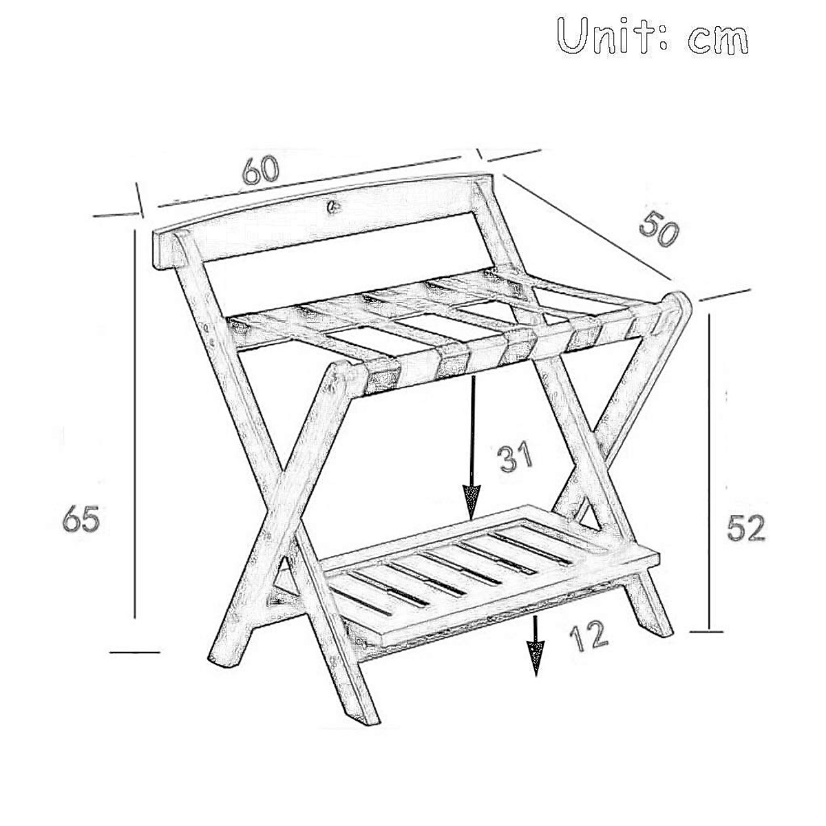 ELEdvb Luggage Rack Luggage Rack with Shoe Shelf Hotel Room Foldable Solid Wood Suitcase Holder Luggage Rack Shelving Suitcase Backpack