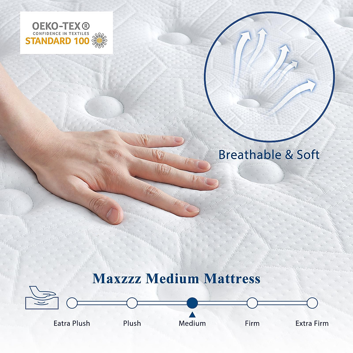 Maxzzz King Mattress, 10 Inch King Size Mattress in A Box Pressure Relief & Supportive, with Gel Memory Foam & Pocket Coils for Motion Isolation & Cool Sleep, Us-Made, Medium Firm Feel
