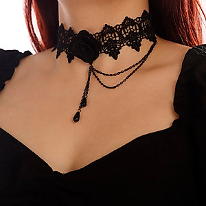 Denifery Black Lace Flower Collar Choker Necklace Punk Choker Chain Costume Party Prom Vampire Choker for Women (Style 3)