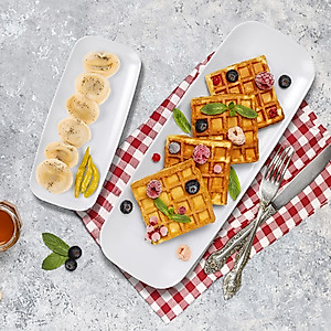 R-kay 4 Pack Plastic Serving Trays for Party - White Serving Tray 17 by 6.5 in - Heavy Duty Dessert Trays for Food - Rectangular Party Serving Trays - Premium Party Trays - White Platters