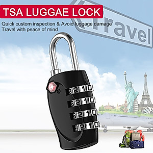 ZHEGE Luggage Locks TSA Approved, 4 Digit Small Combination Padlocks for Travel, Zipper Lock for Suitcase, Backpack, Tent, Gym Lockers, etc. (Black, 2 Pack)