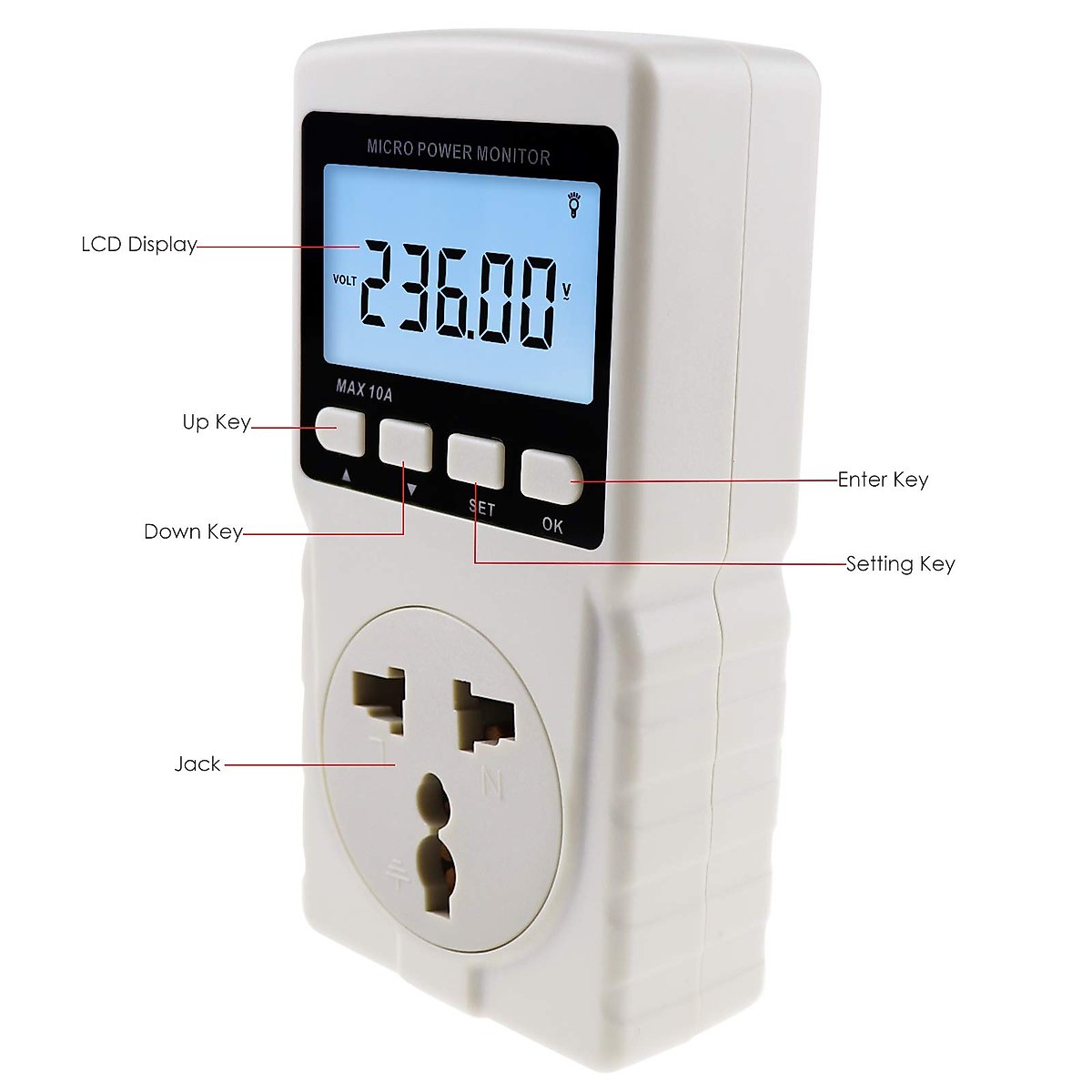 Watt Power Meter Plug-in Socket Power Meter, Home Electrical Usage Monitor Consumption, Kilowatt Wattage Voltage AMP Tester with Backlight Overload Protection
