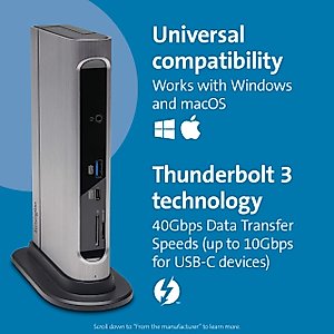 Kensington SD5600T 14-in-1 Thunderbolt 3 Dock USB-C - Compatible with Thunderbolt 4, Mac and Windows, 96W Charging, Dual 4K@60Hz, 40Gbps Transfer Speeds, HDMI 2.0 and DisplayPort, Ethernet (K34009US)